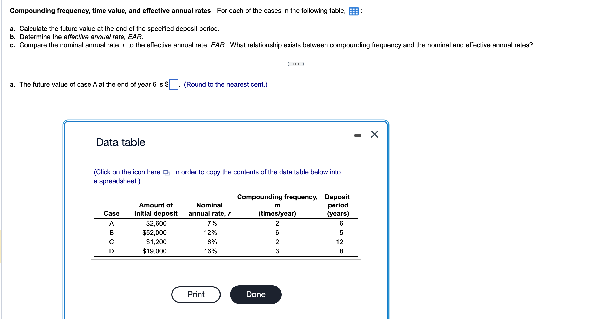 Solved Compounding frequency, time value, and effective | Chegg.com
