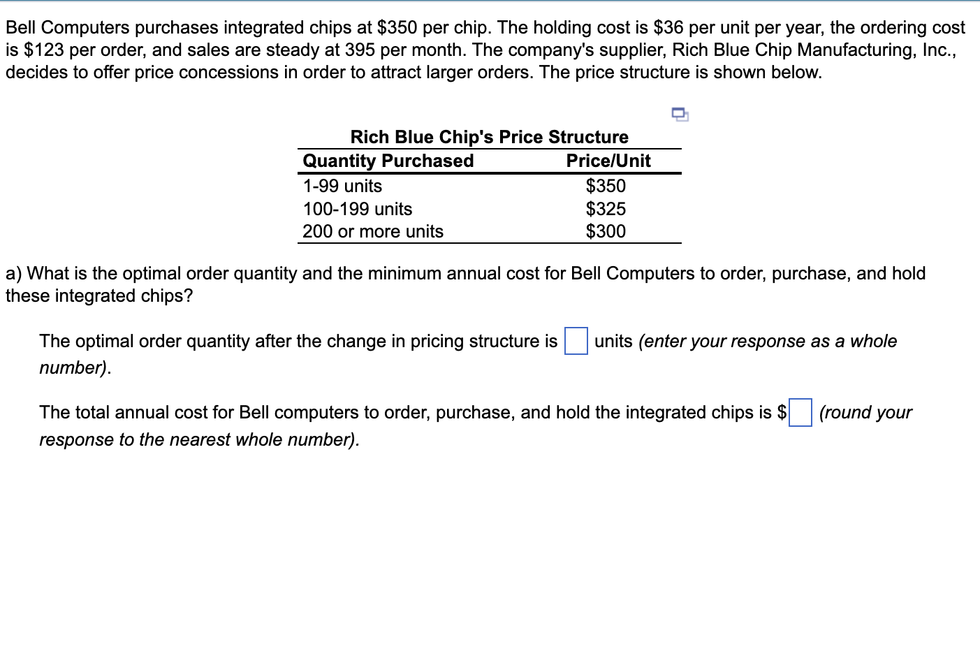 Solved Bell Computers purchases integrated chips at $350 per | Chegg.com
