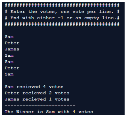 Solved : Write a program Election that computes the tally in | Chegg.com