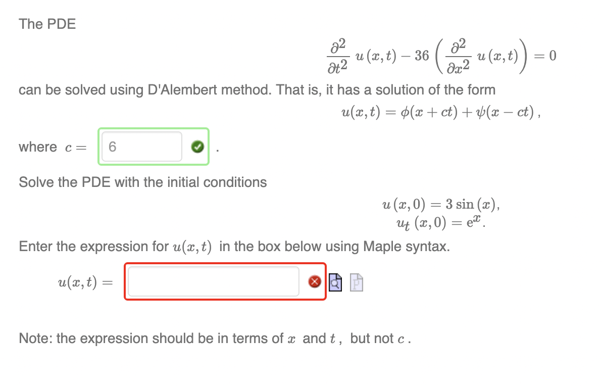 Solved The PDE ∂t2∂2u(x,t)−36(∂x2∂2u(x,t))=0 can be solved | Chegg.com