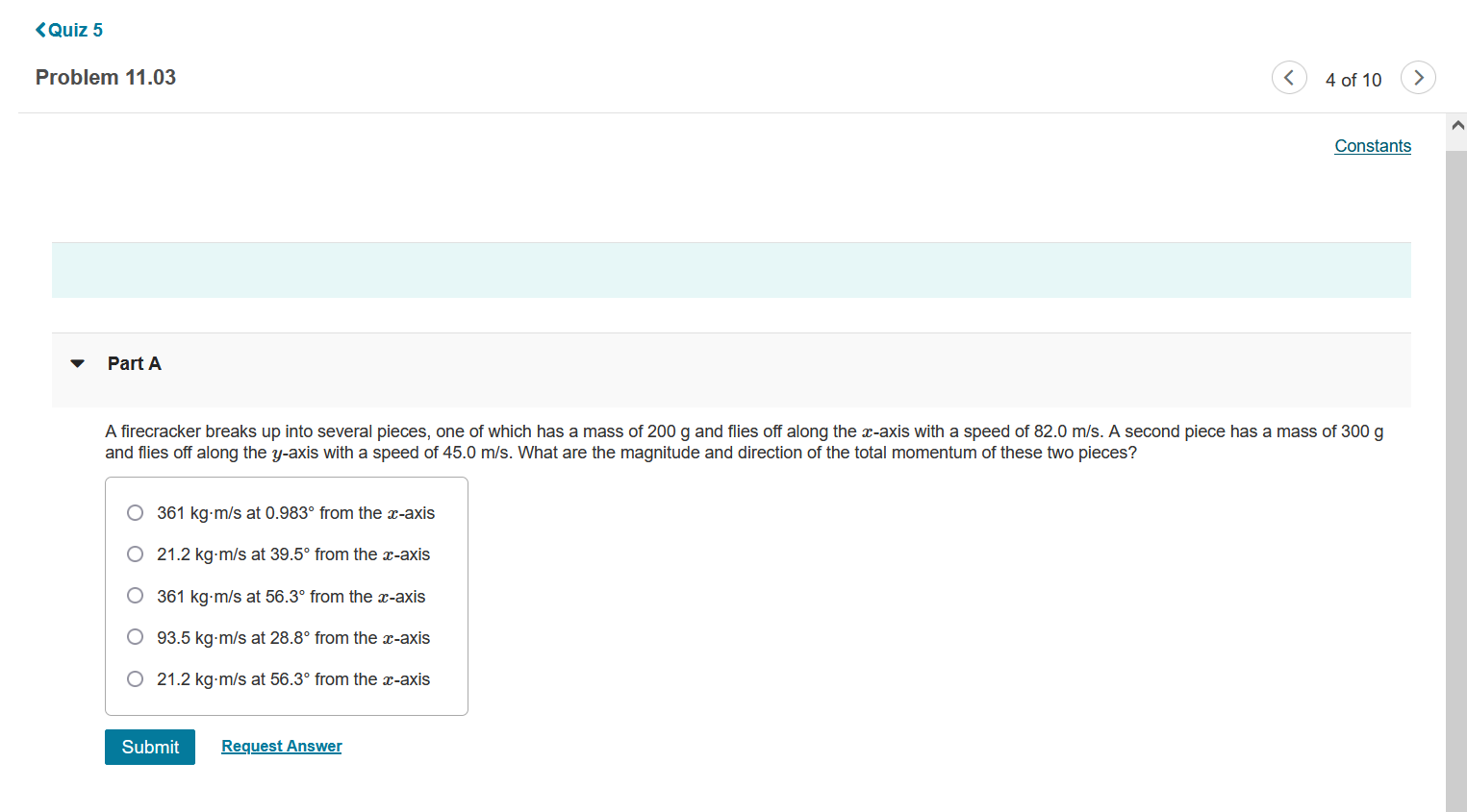 Solved A firecracker breaks up into several pieces, one of | Chegg.com
