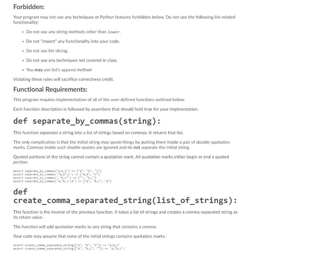 Solved Forbidden: Your program may not use any techniques or | Chegg.com