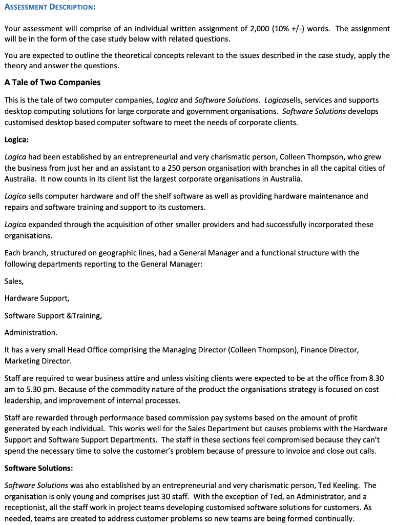 Solved ASSESSMENT DESCRIPTION: Your assessment will comprise | Chegg.com