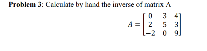 Solved Problem 3: Calculate by hand the inverse of matrix A | Chegg.com