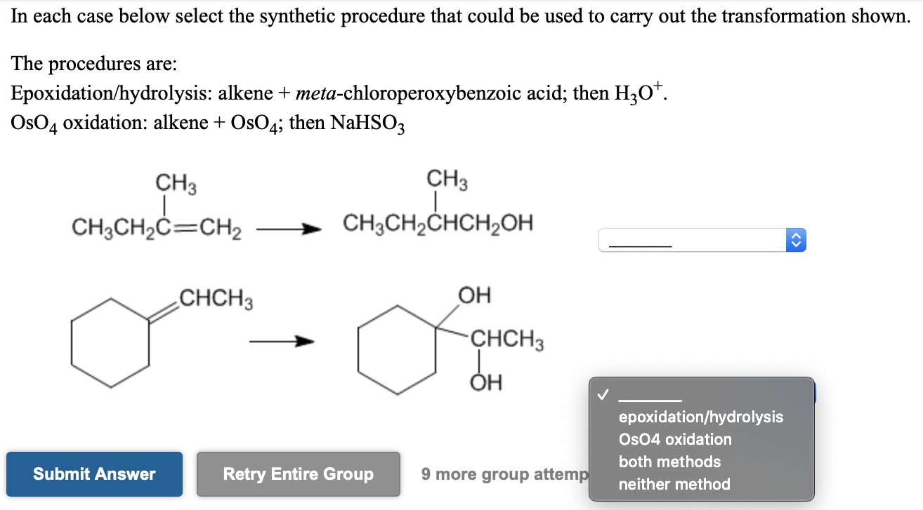Solved In each case below select the synthetic procedure | Chegg.com
