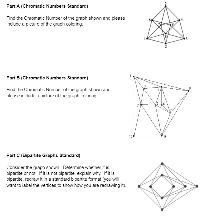 Solved Part A (Chromatic Numbers Standard) Find the | Chegg.com
