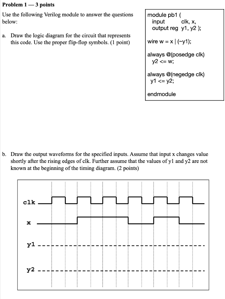 Solved Problem 1 - 3 points Use the following Verilog module | Chegg.com