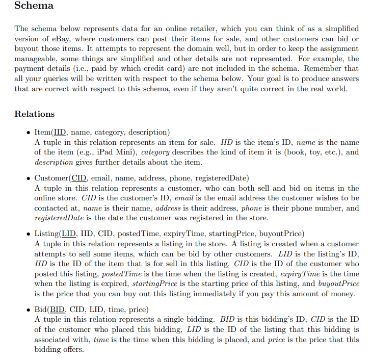 Solved Schema The schema below represents data for an online | Chegg.com