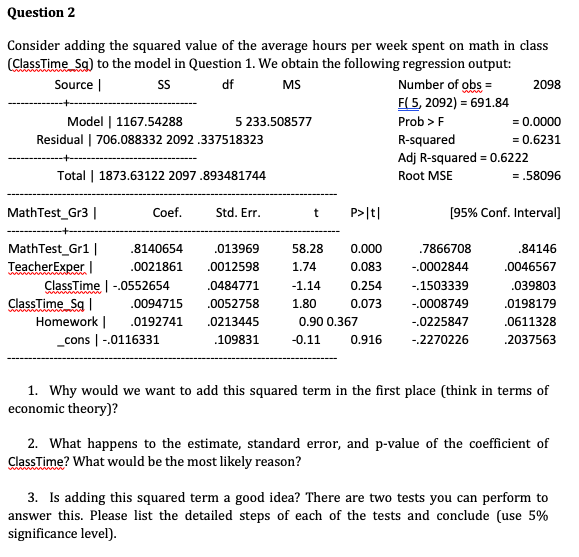Solved Question 2 Consider adding the squared value of the | Chegg.com
