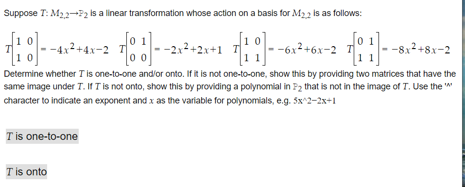 Solved Suppose T: M22 P2 is a linear transformation whose | Chegg.com