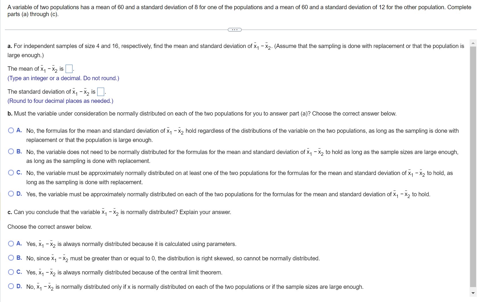 Solved parts (a) through (c). a. For independent samples of | Chegg.com