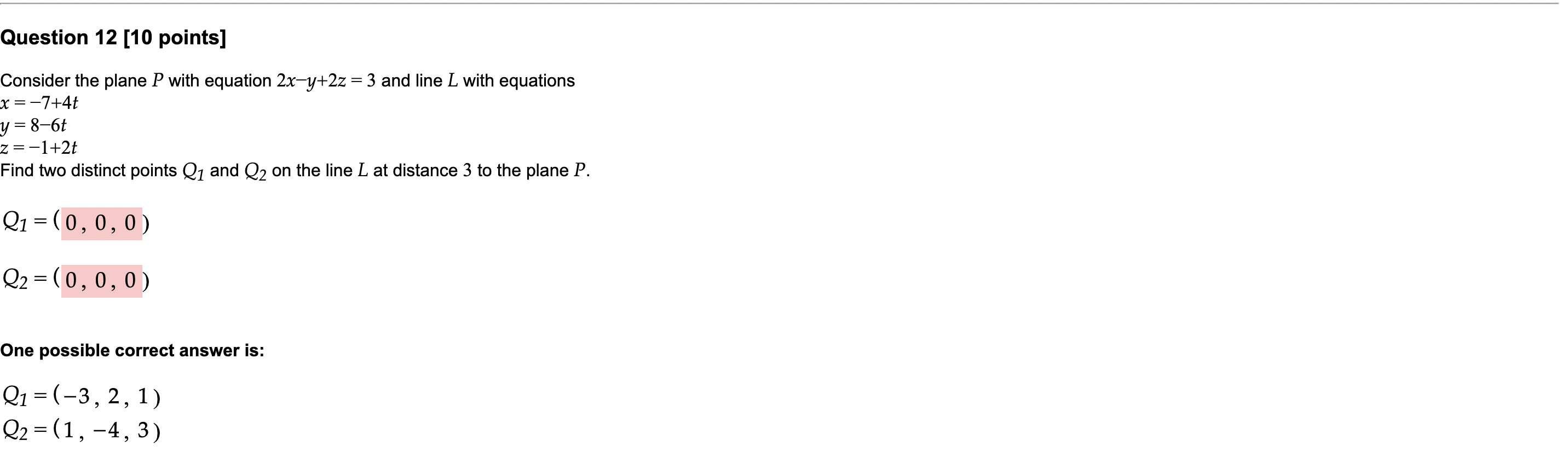 Solved Consider the plane P with equation 2x−y+2z=3 and line | Chegg.com