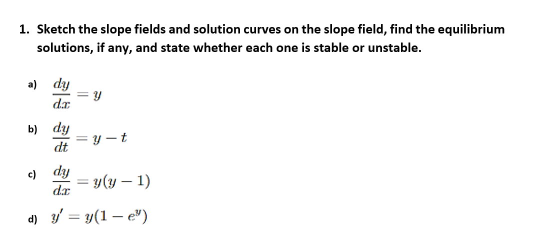 Solved 1. Sketch the slope fields and solution curves on the | Chegg.com