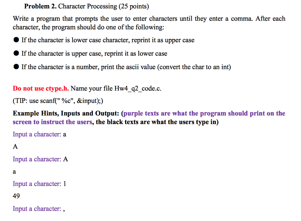 Solved Problem 2. Character Processing (25 points) Write a | Chegg.com