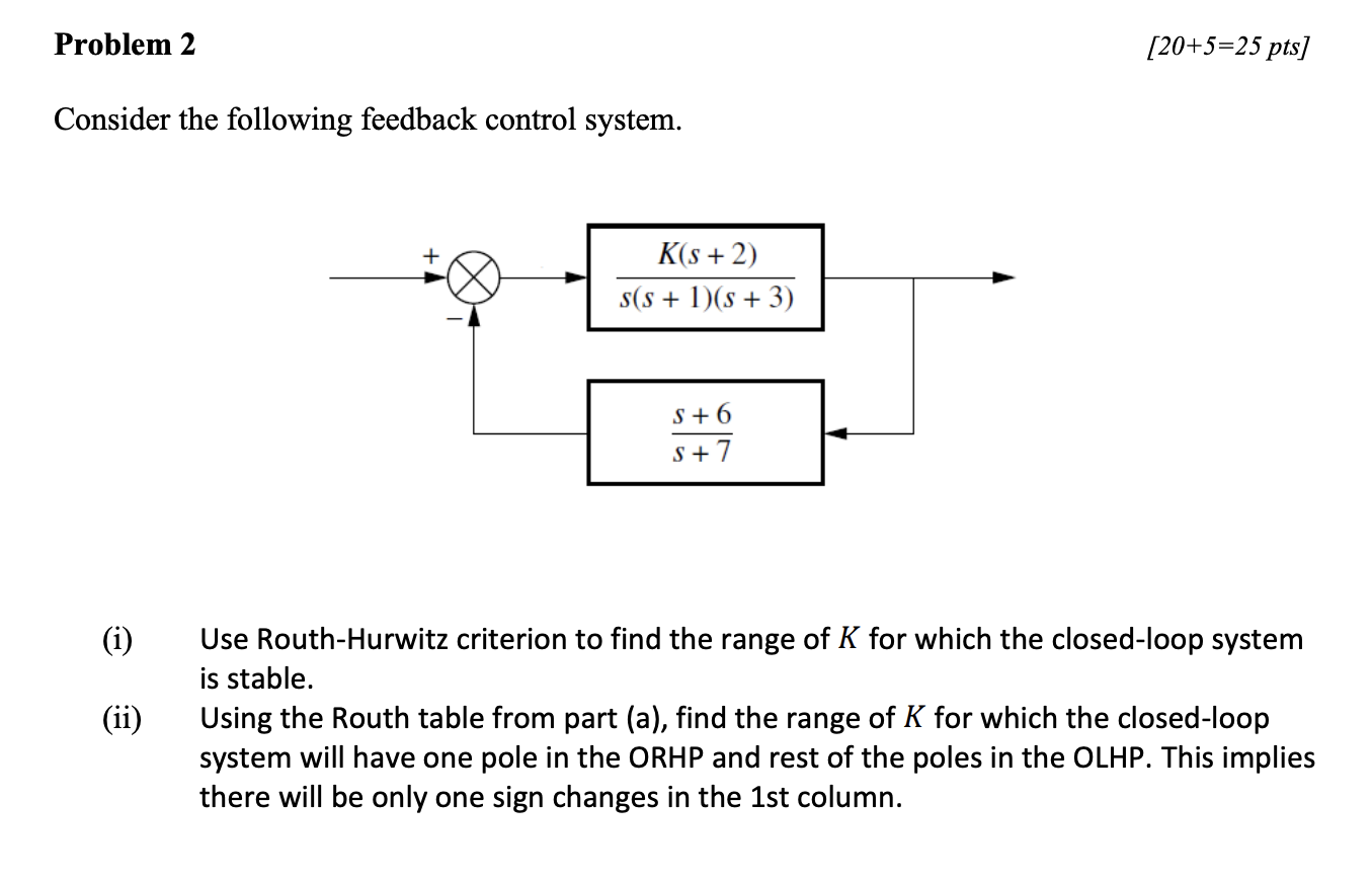 Solved Problem 2Consider the following feedback control | Chegg.com Solved Problem 2Consider the following feedback control | Chegg.com