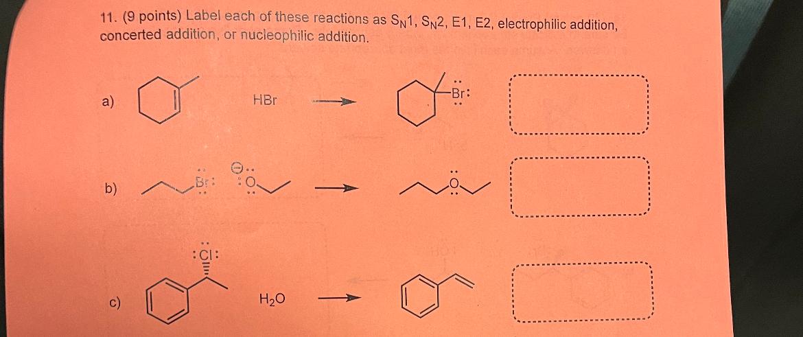 Solved 11. (9 points) Label each of these reactions as | Chegg.com