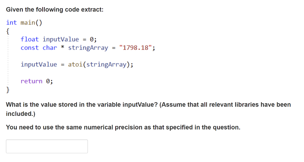Solved Given the following code extract: int main() { float | Chegg.com