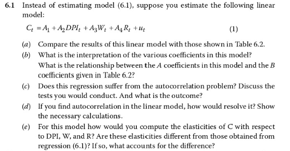 Solved 6.1 ﻿Instead of estimating model (6.1), ﻿suppose you | Chegg.com