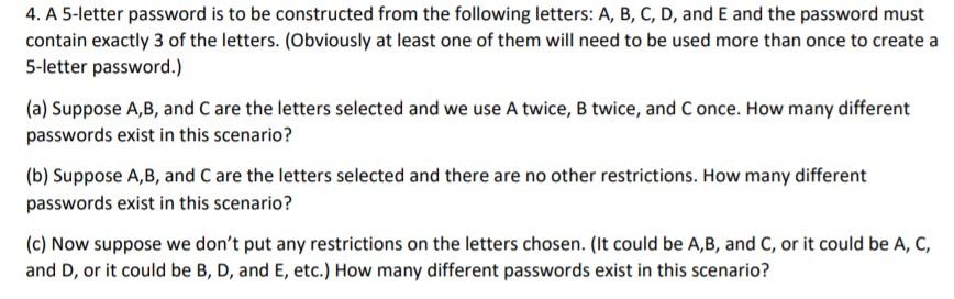 Solved 4. A 5-letter password is to be constructed from the | Chegg.com