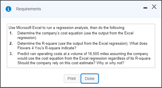 Solved 1 Requirements Use Microsoft Excel to run a | Chegg.com