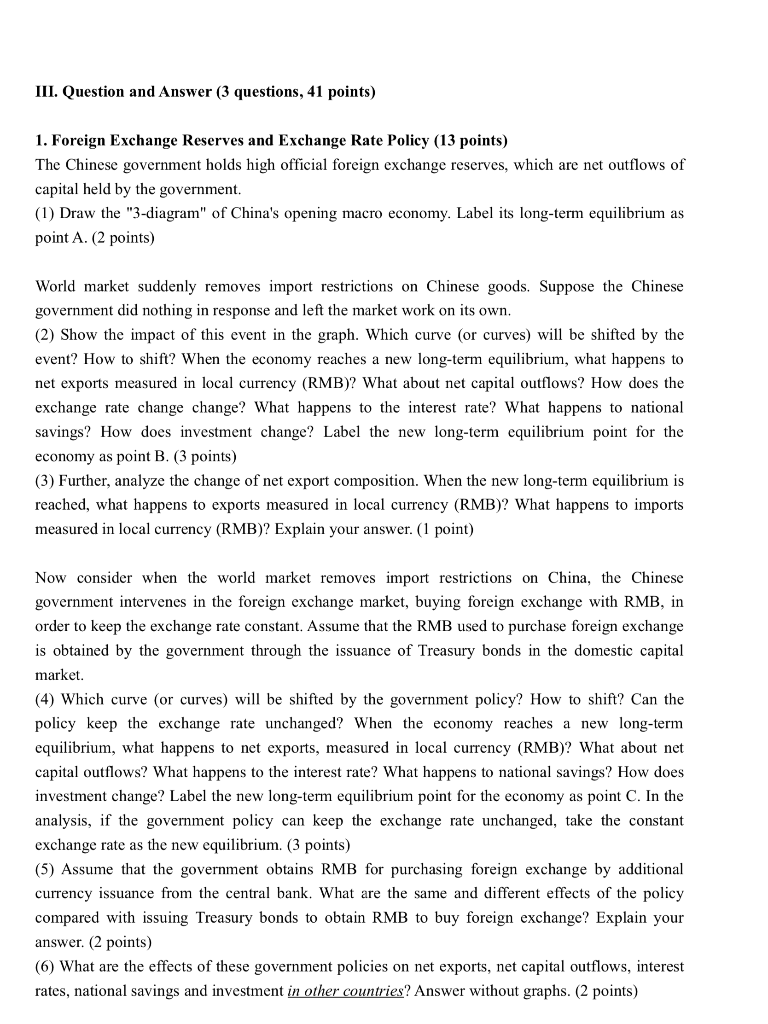 1. Foreign Exchange Reserves and Exchange Rate Policy | Chegg.com
