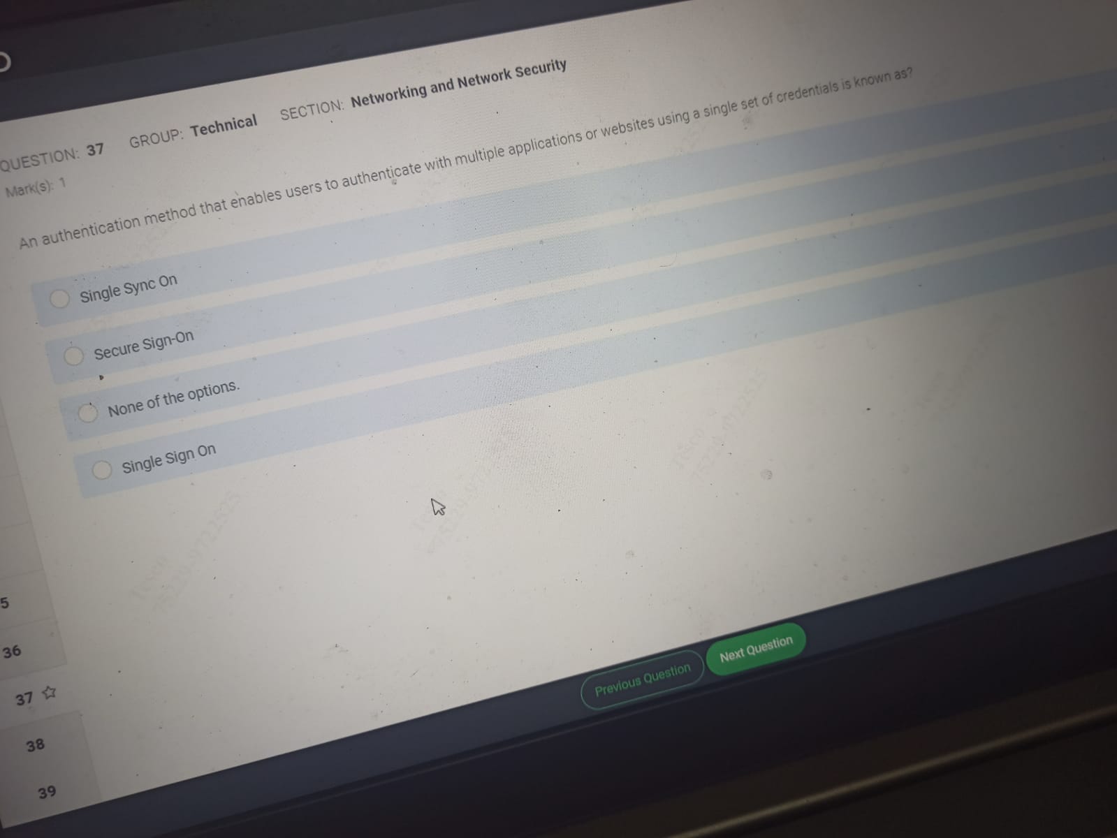 Solved UESTION: 37 GROUP: Technical SECTION: Networking and | Chegg.com
