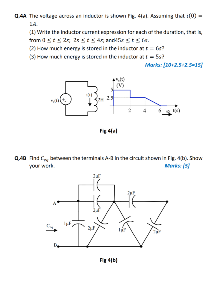 Solved Q.4A The voltage across an inductor is shown Fig. | Chegg.com