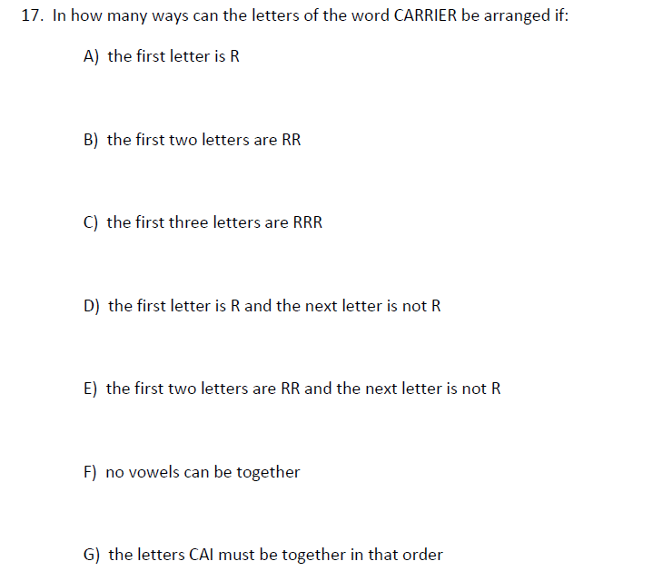 Solved In how many ways can the letters of the word CARRIER | Chegg.com