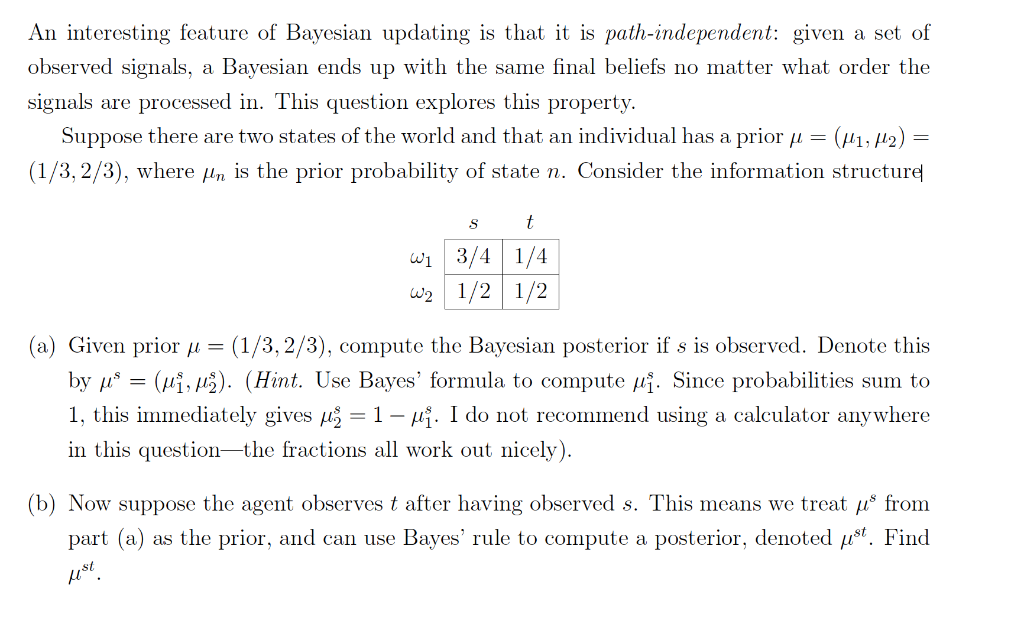 An interesting feature of Bayesian updating is that | Chegg.com