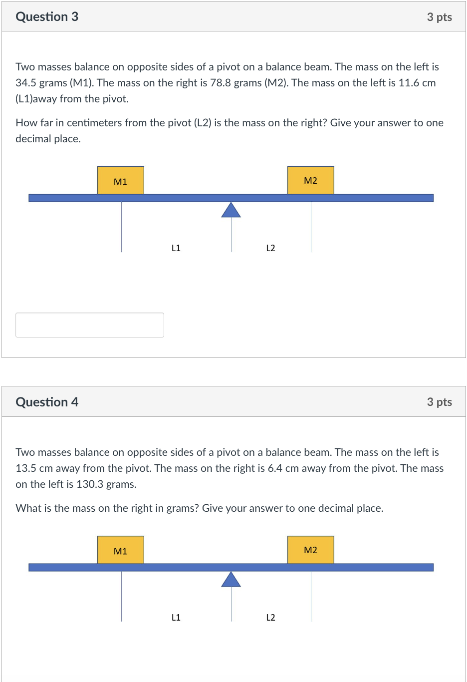 Solved Two masses balance on opposite sides of a pivot on a | Chegg.com