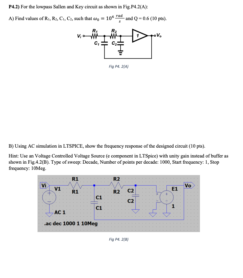 Solved P4.2) For the lowpass Sallen and Key circuit as shown | Chegg.com
