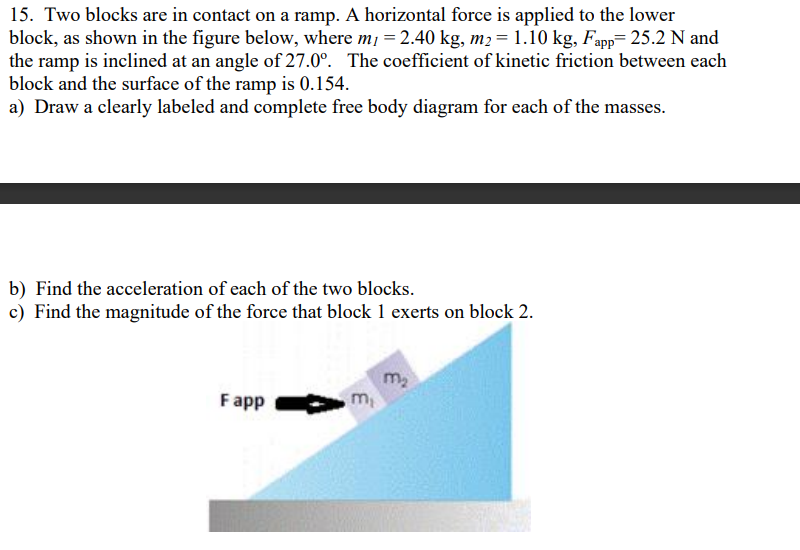 Solved 15. Two blocks are in contact on a ramp. A horizontal | Chegg.com