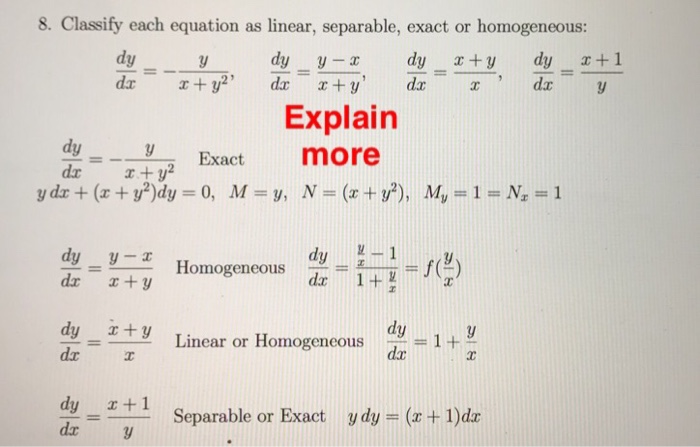 Solved Classify each equation as linear, separable, exact or | Chegg.com