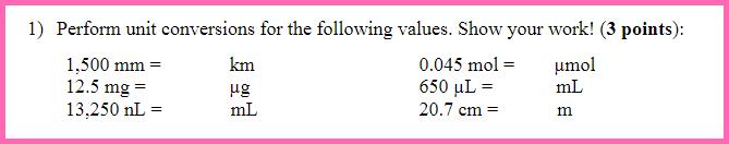 Solved Perform unit conversions for the following values. | Chegg.com