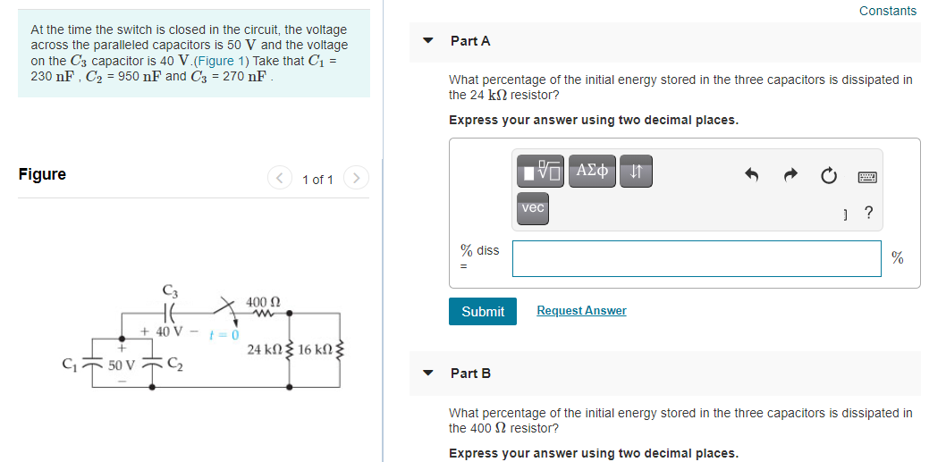 Solved Constants Part A At the time the switch is closed in | Chegg.com