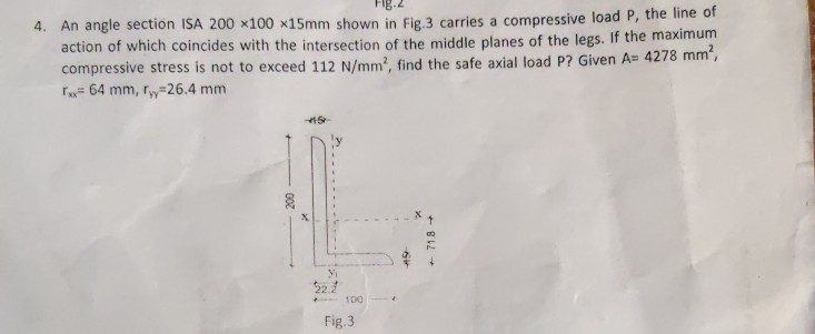 Solved Fig.2 4. An angle section ISA 200 x100 x15mm shown in | Chegg.com