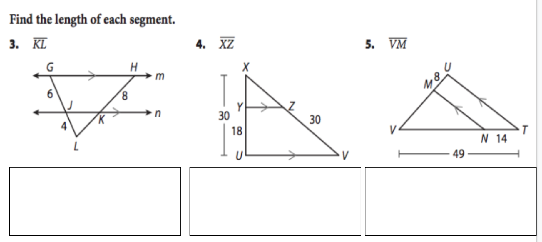Solved Find the length of each segment. 3. KL 4. XZ 5. VM G | Chegg.com
