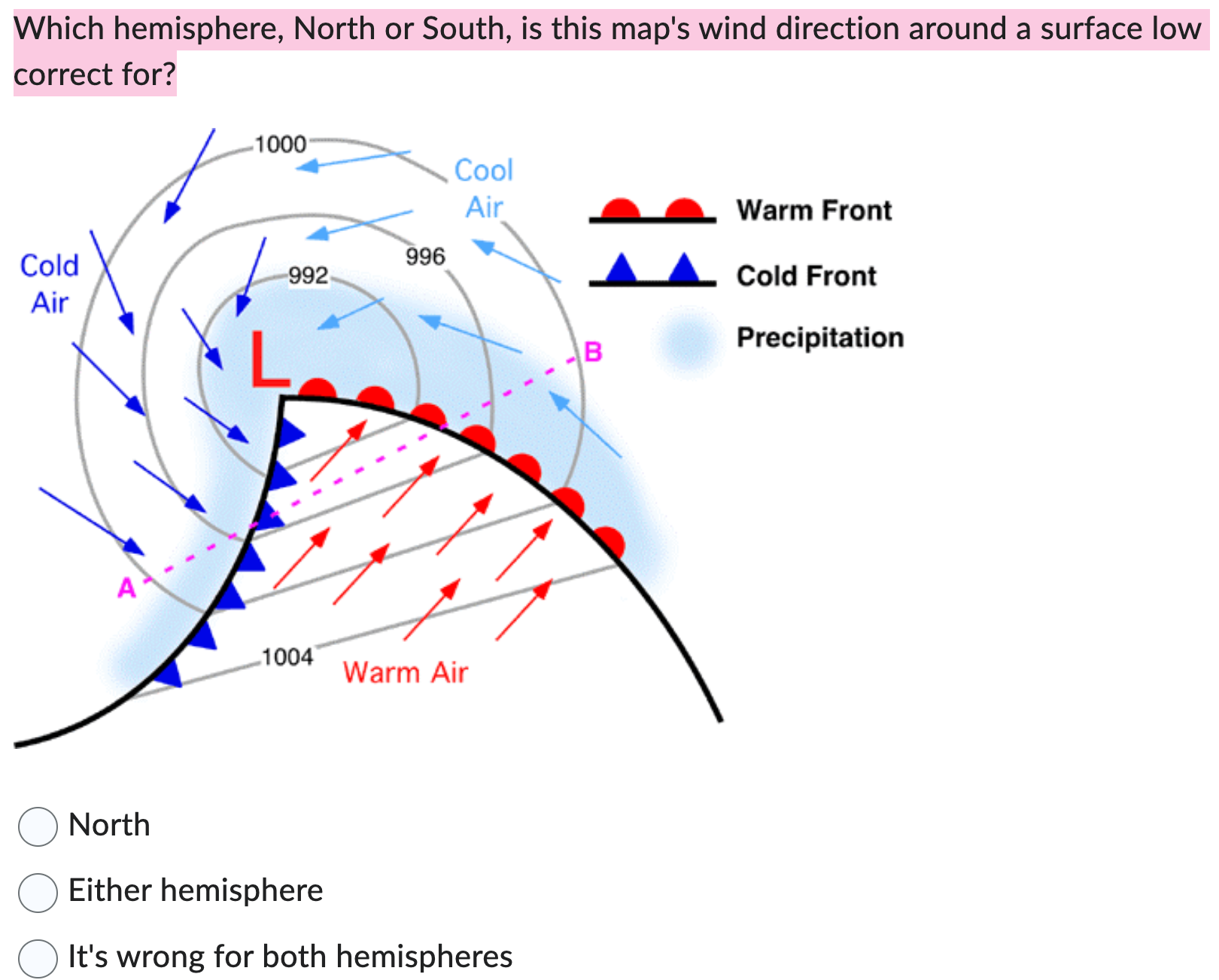Solved Which hemisphere, North or South, is this map's wind | Chegg.com