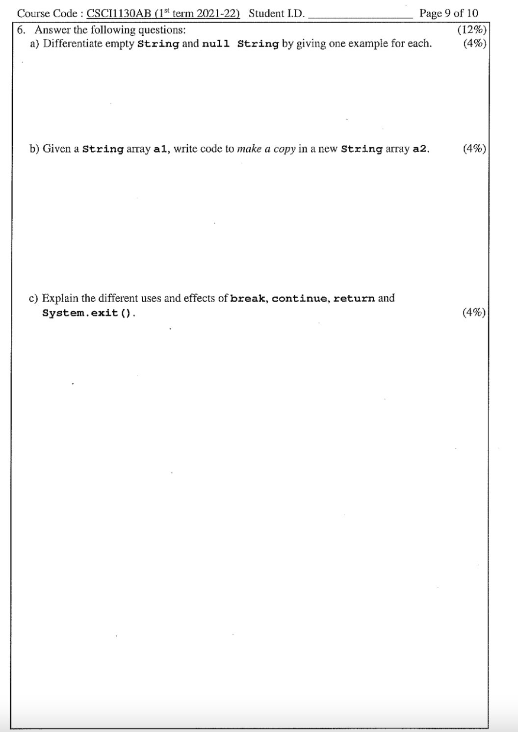 Solved b) Given a String array a1, write code to make a copy | Chegg.com