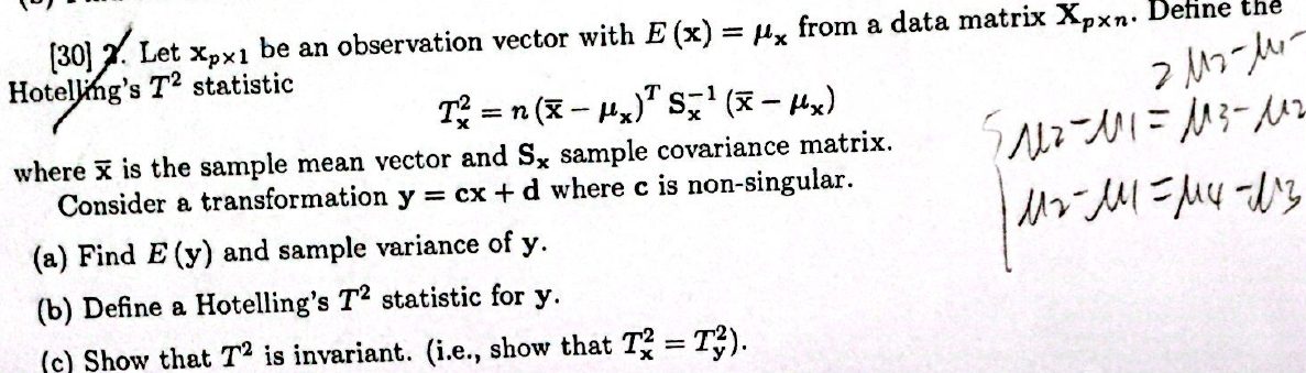 Solved [30] 2 . Let xp×1 be an observation vector with | Chegg.com