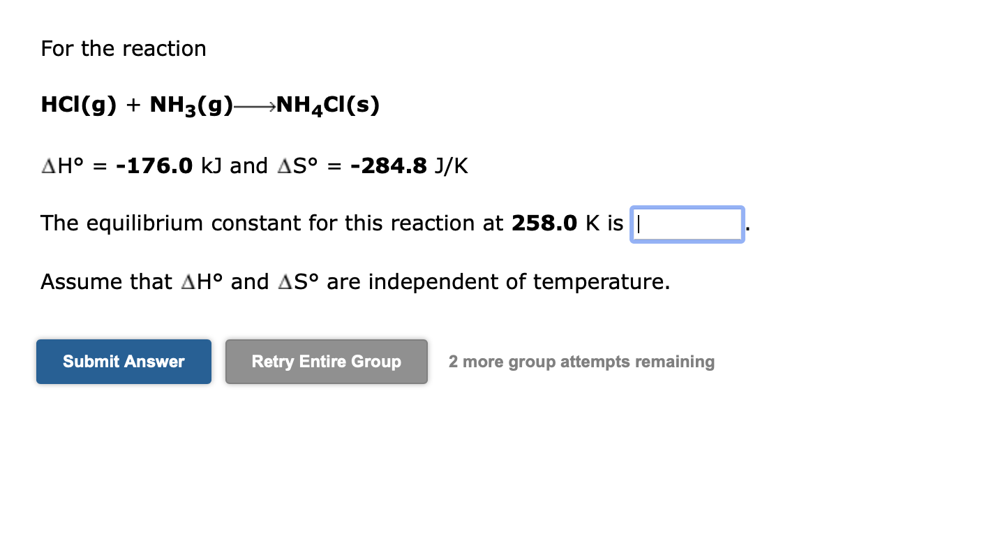 Solved For the reaction HCI(g) + NH3(g)—>NH4Cl(s) AH° = | Chegg.com