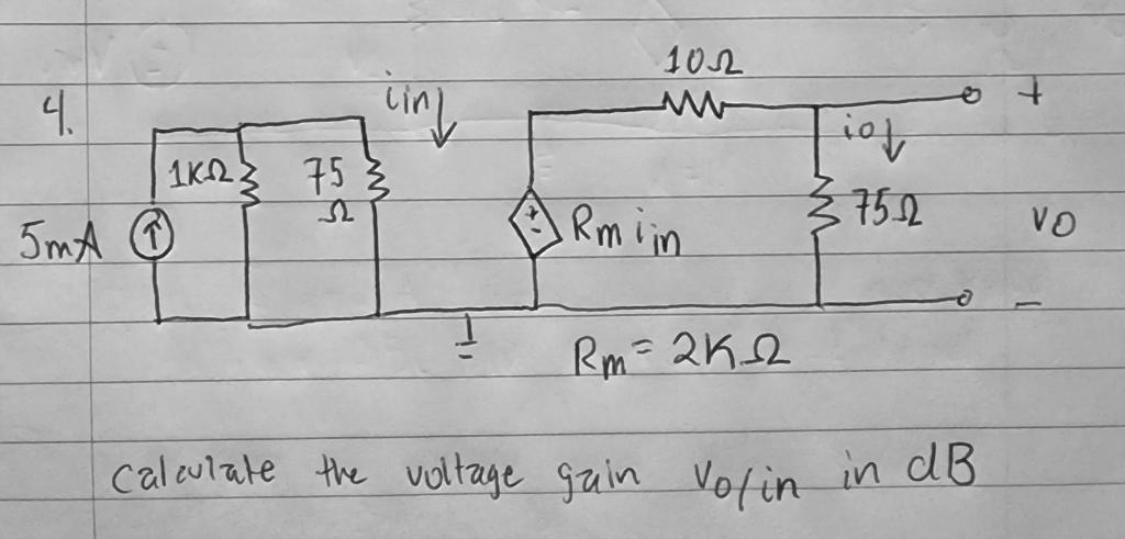 Solved calcuiate the voltage grin volin in dB | Chegg.com