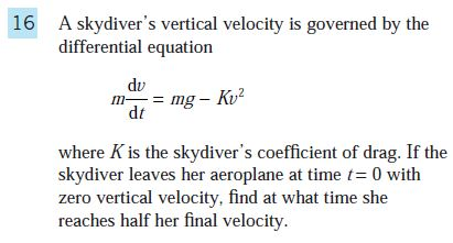 Solved A skydiver’s vertical velocity is governed by | Chegg.com