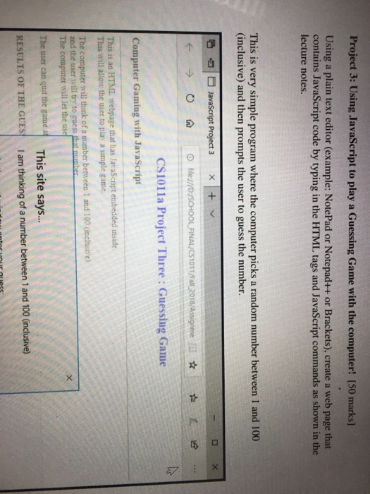 Solved Project 3: Using JavaScript to play a Guessing Game | Chegg.com