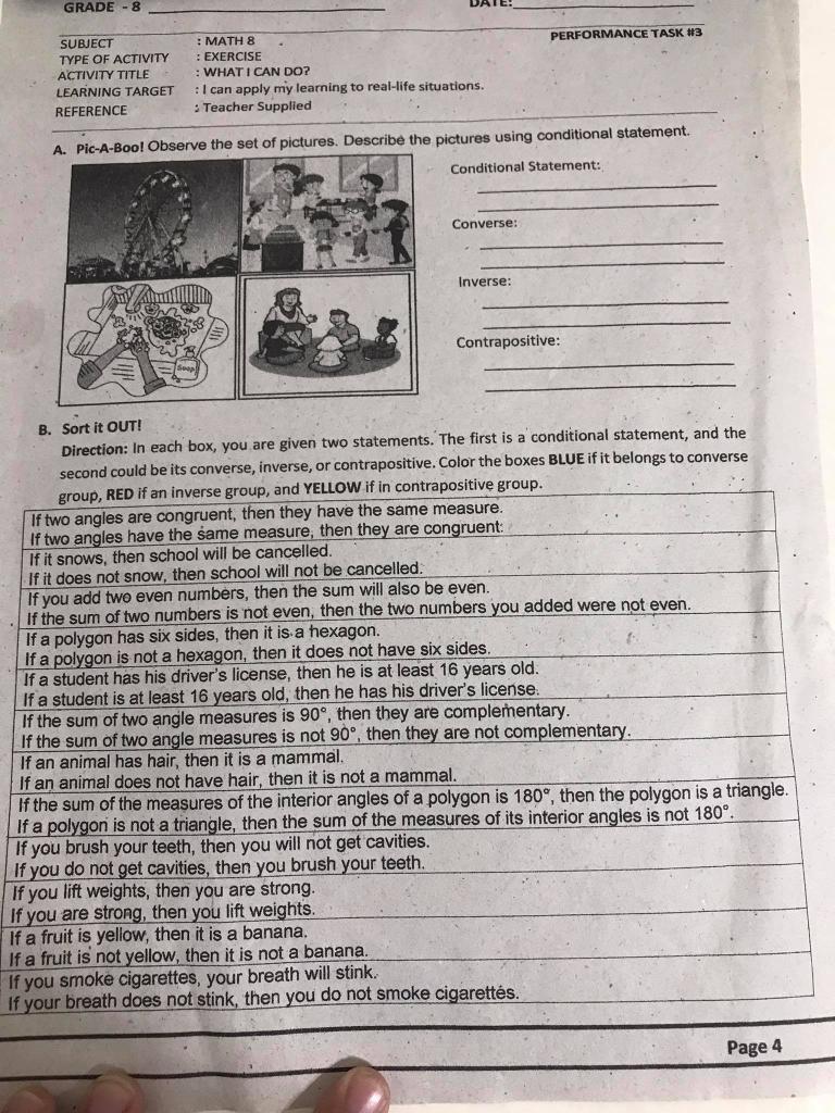 Solved GRADE - PERFORMANCE TASK #3 SUBJECT TYPE OF ACTIVITY | Chegg.com