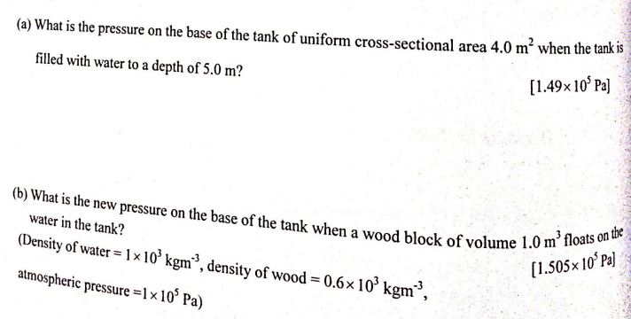 Solved (a) What is the pressure on the base of the tank of | Chegg.com