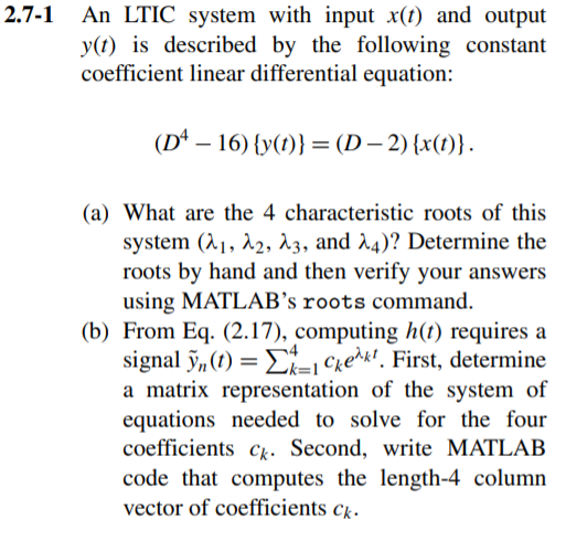 Solved 2.7-1 An LTIC system with input x(t) and output y(t) | Chegg.com