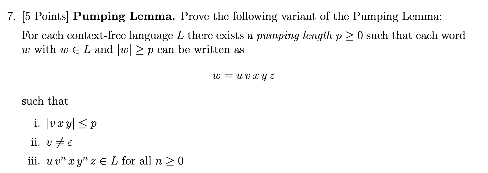 Solved 7. [5 Points] Pumping Lemma. Prove the following | Chegg.com