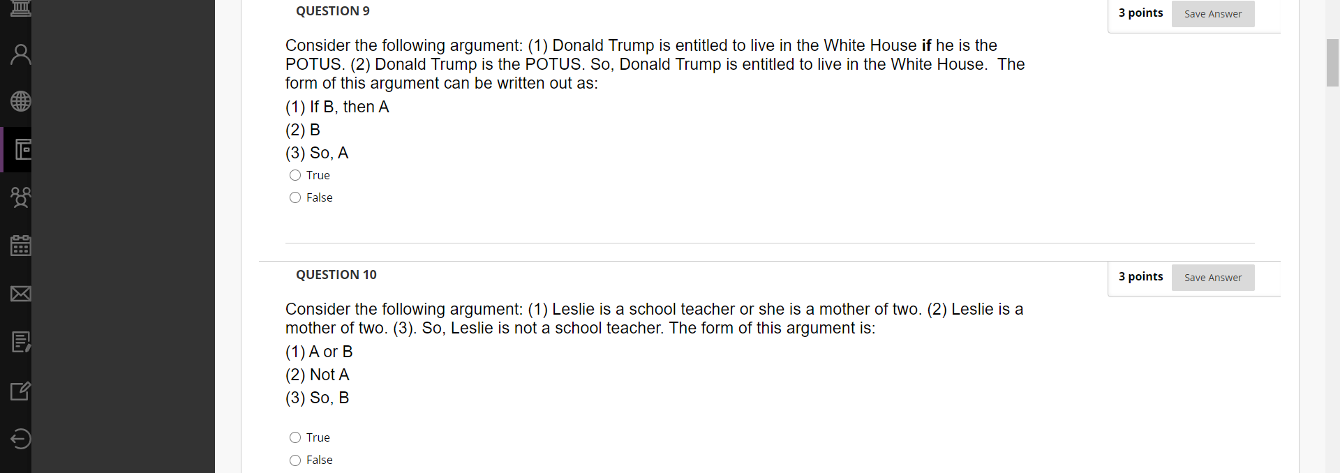 Solved QUESTIONS 3 points Save Answer Consider the following | Chegg.com