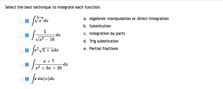 Solved Select the best technique to integrate each function. | Chegg.com